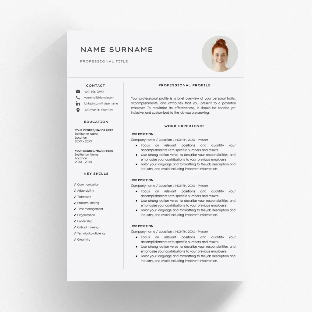 Clean Modern Resume Template For Google Docs And Word - OkiDocs