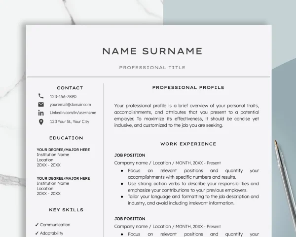 Clean Modern Resume Template for Google Docs and Word