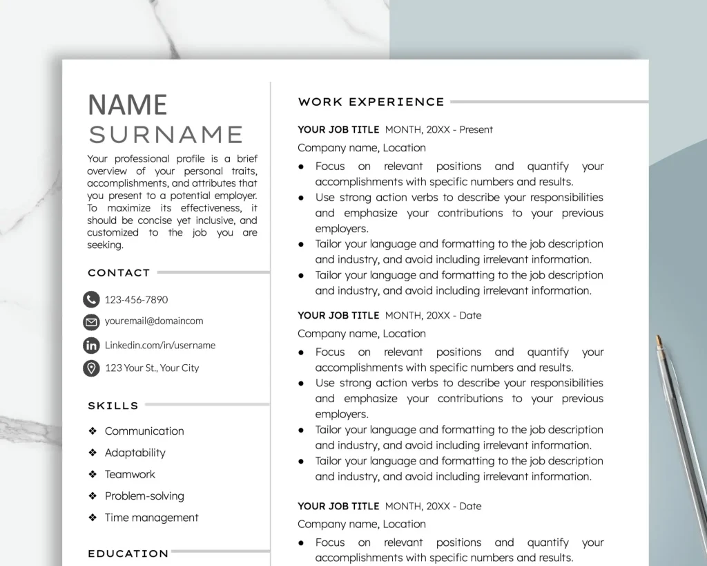 Modern Resume Template Google Docs - A4 Format, MS Word Compatible ️ ...