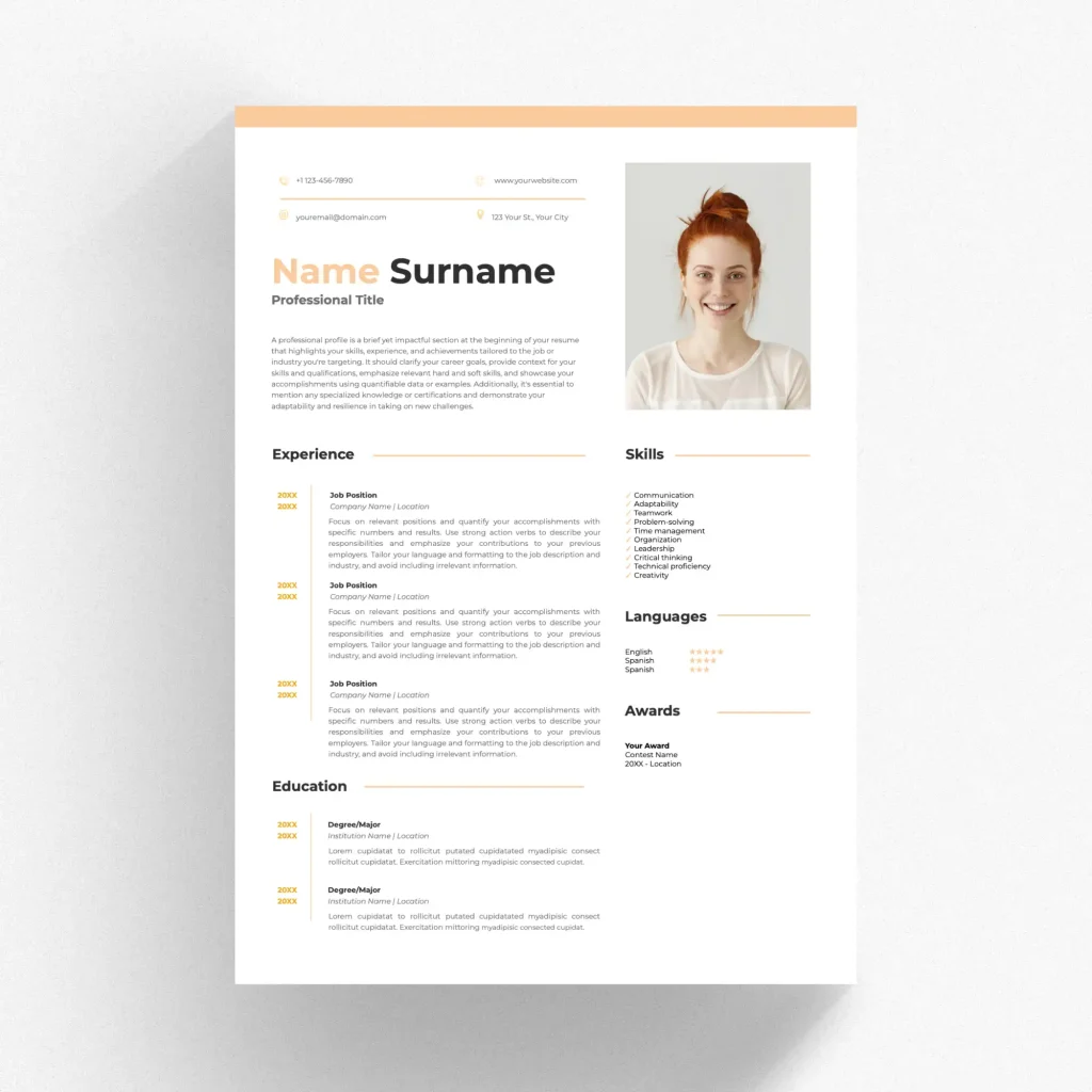 Resume Template With Photo For Google Docs And Word - OkiDocs