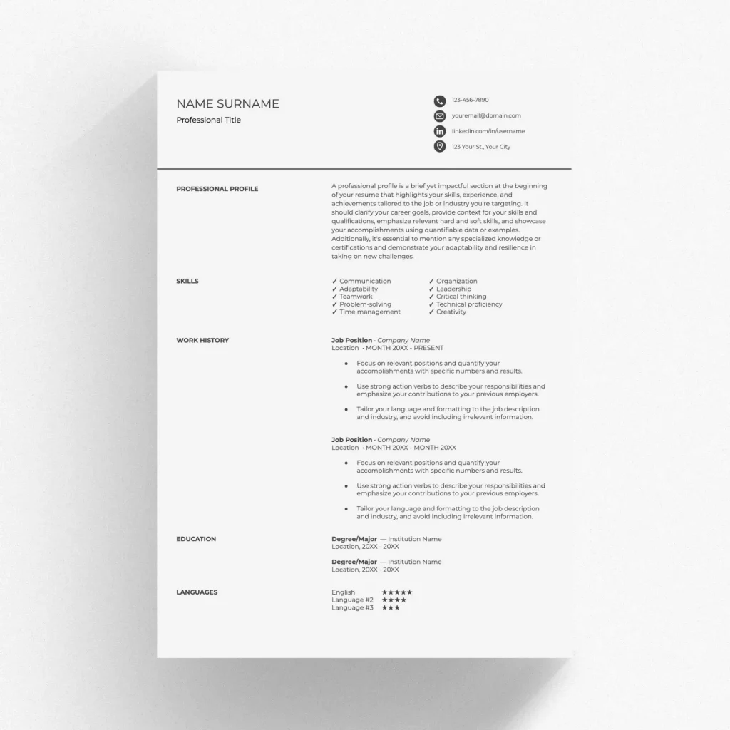 Single Page Resume Template – Condensed Format For A Quick And ...