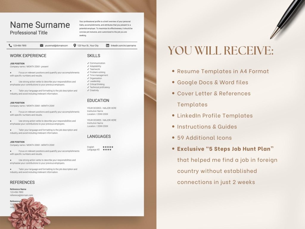 Vertical Resume Template: Unique Portrait-Style Professional Layout ...