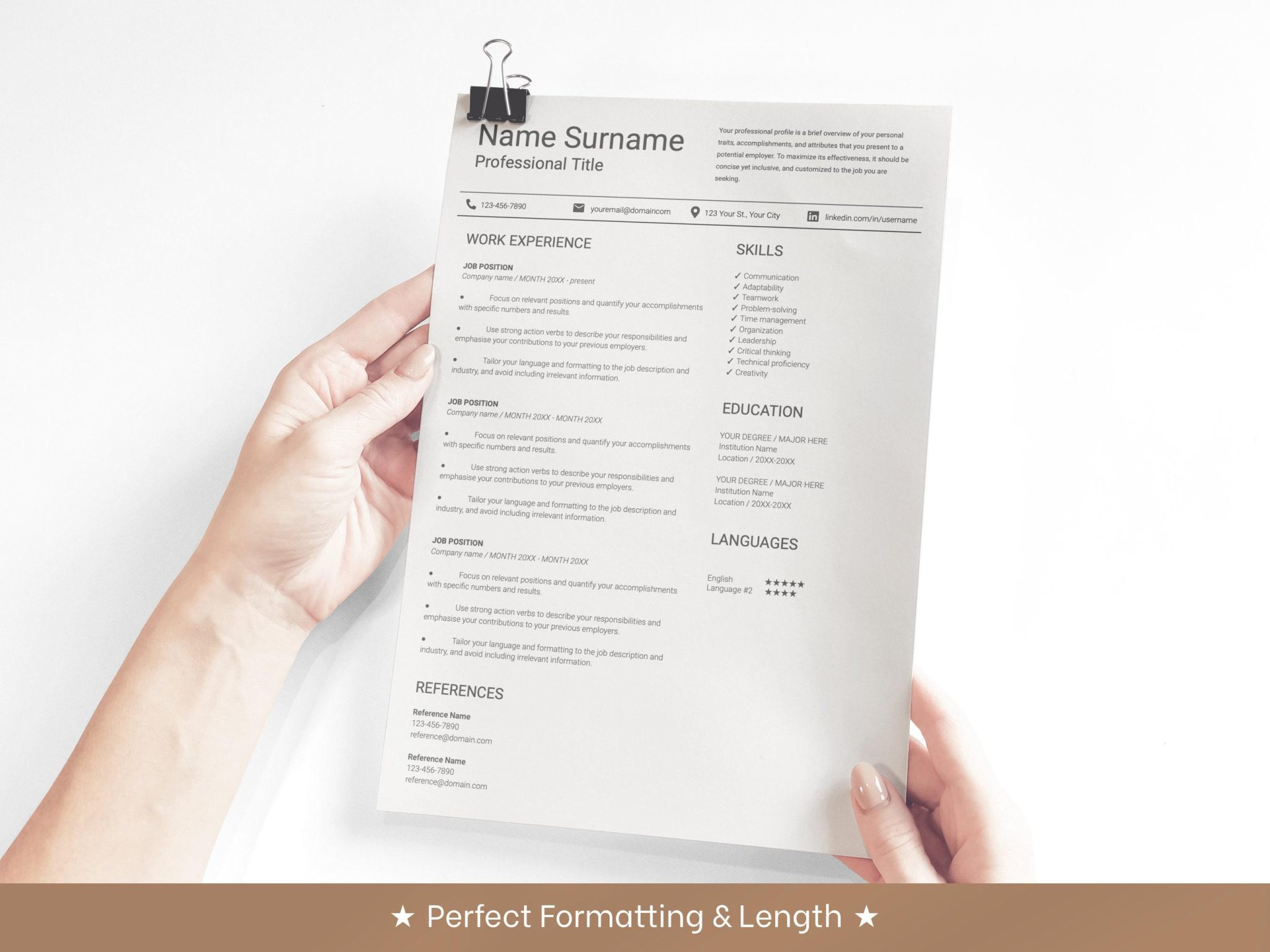 Vertical Resume Template: Unique Portrait-Style Professional Layout ...