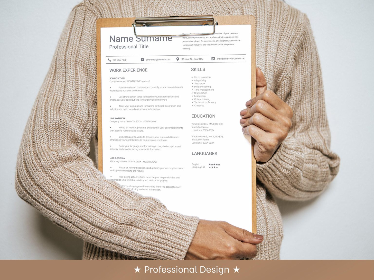 Vertical Resume Template: Unique Portrait-Style Professional Layout ...