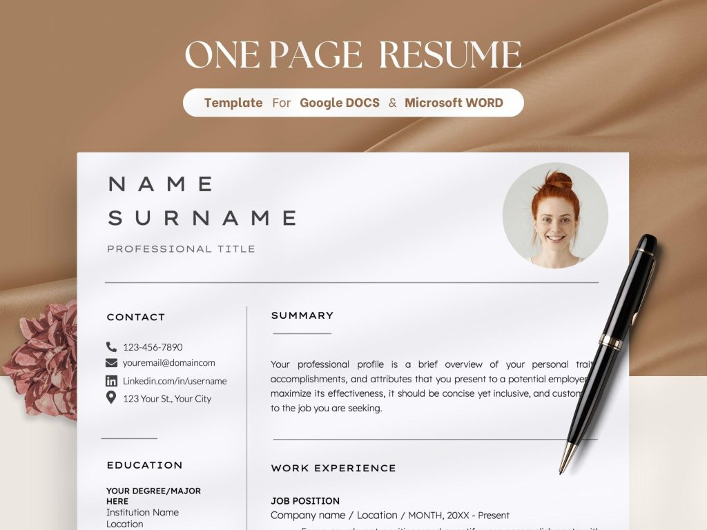 Google Docs Resume Template Word One Page Modern ATS Friendly Clean ...