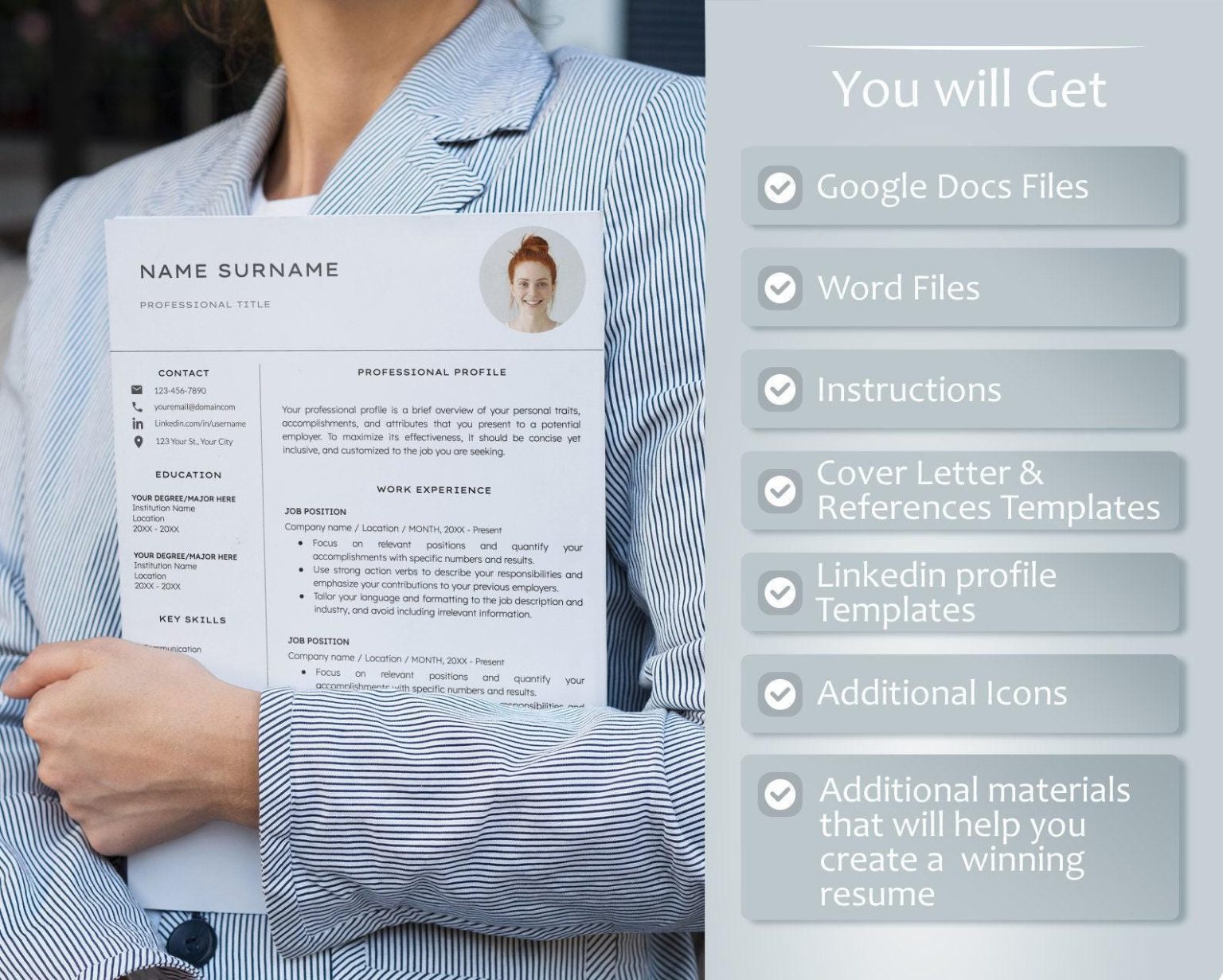 Clean Modern Resume Template For Google Docs And Word - OkiDocs