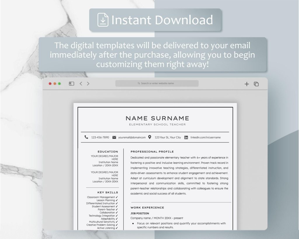 ATS Friendly Resume Template For Word 2025 Google Docs Resume Template ...