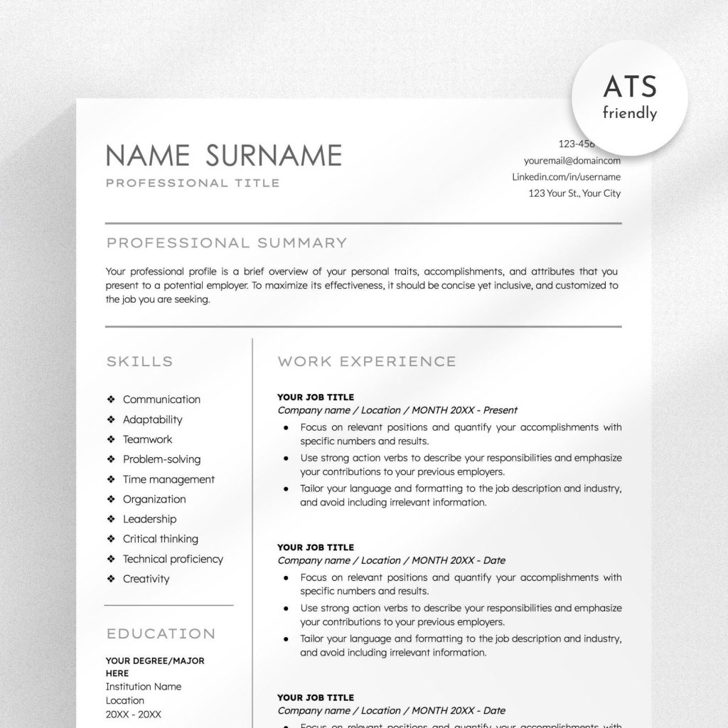 ATS Resume Template Word Google Docs ATS Friendly Resume Template ...