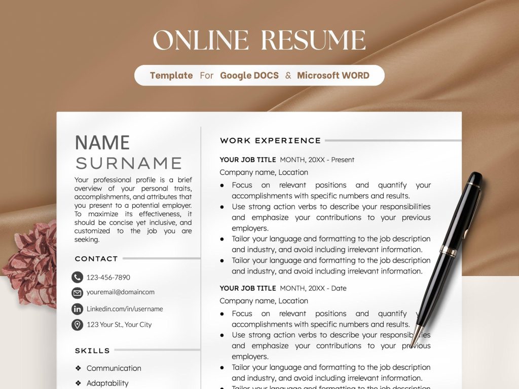 Google Docs Resume CV Template Modern CV Photo CV Template Professional ...