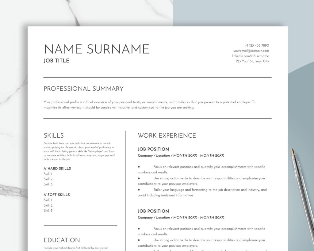 Google Docs Resume ATS Template For Word Resume Clean CV Template ...