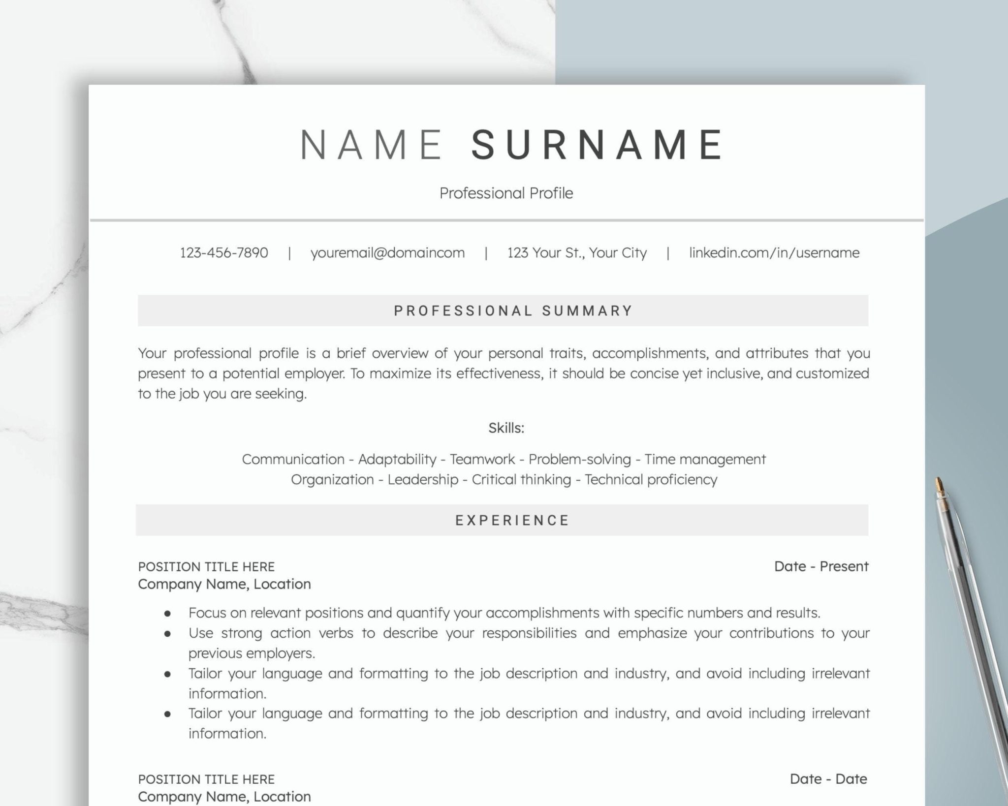 ATS Optimized Resume Template - Enhanced For Maximum Visibility In ...